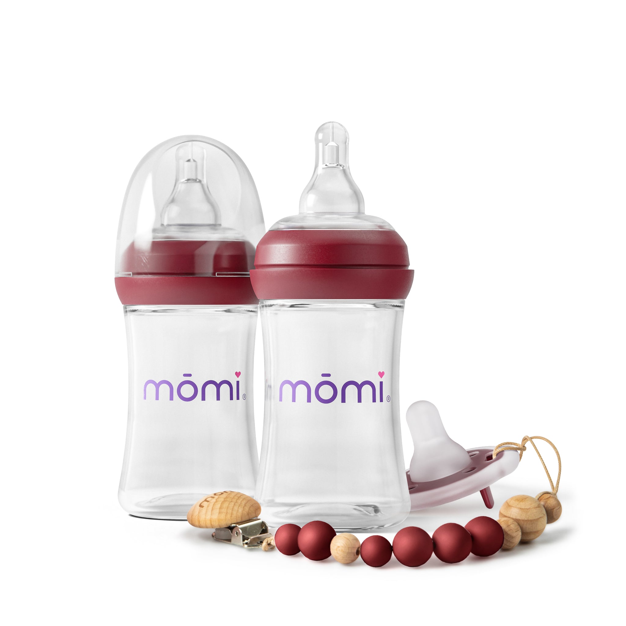 vibes basics baby feeding bundle in cranberry color | mōmi